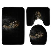 China Wild Animal Toilet Seat Cushion Tiger Leopard Print 45x50cm Polyester Bathroom Rug Set for sale