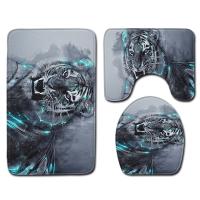 China Wild Animal Toilet Seat Cushion Tiger Leopard Print 45x50cm Polyester Bathroom Rug Set for sale