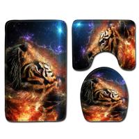 China Wild Animal Toilet Seat Cushion Tiger Leopard Print 45x50cm Polyester Bathroom Rug Set for sale