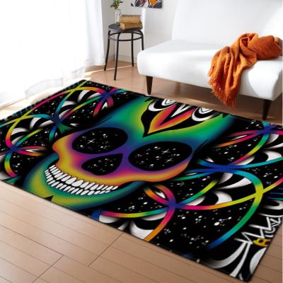 China Skull Head Polyester Living Room Carpet 99x152cm Machine Washable Floor Mat for sale