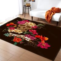China Skull Head Polyester Living Room Carpet 99x152cm Machine Washable Floor Mat for sale