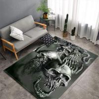 China Skull Head Polyester Living Room Carpet 99x152cm Machine Washable Floor Mat for sale