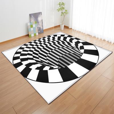China 3D Black White Vortex Polyester Door Mat 40x60cm Anti Slip Floor Mat for Living Room for sale