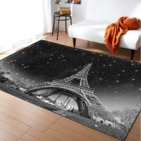 China Custom Retro Paris Tower Pink Flower Polyester Carpet 1.2x1.8m Machine Washable Floor Mat for sale