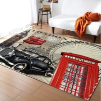 China Custom Retro Paris Tower Pink Flower Polyester Carpet 1.2x1.8m Machine Washable Floor Mat for sale