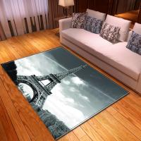 China Custom Retro Paris Tower Pink Flower Polyester Carpet 1.2x1.8m Machine Washable Floor Mat for sale