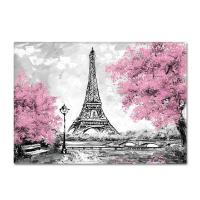 China Custom Retro Paris Tower Pink Flower Polyester Carpet 1.2x1.8m Machine Washable Floor Mat for sale