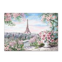 China Custom Retro Paris Tower Pink Flower Polyester Carpet 1.2x1.8m Machine Washable Floor Mat for sale