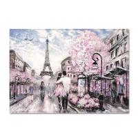 China Custom Retro Paris Tower Pink Flower Polyester Carpet 1.2x1.8m Machine Washable Floor Mat for sale