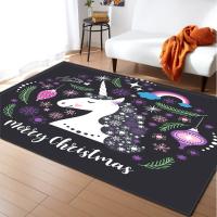 China Custom Cartoon Unicorn Polyester Carpet Floor Mat 80x120cm Machine Washable for sale