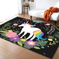China Custom Cartoon Unicorn Polyester Carpet Floor Mat 80x120cm Machine Washable for sale