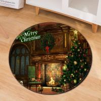 China 80cm Red Round Santa Claus Elk Christmas Festive Floor Mat Anti Slip Circular Office Mat for sale