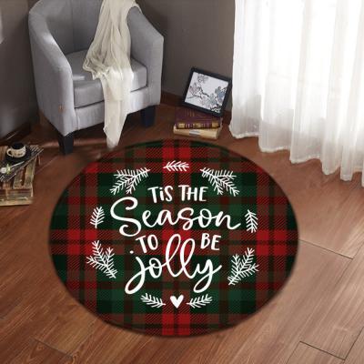 China 80cm Red Round Santa Claus Elk Christmas Festive Floor Mat Anti Slip Circular Office Mat for sale