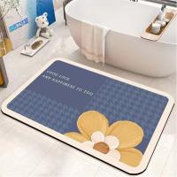 China customized Printed Flower Bathroom Waterproof Carpet Absorbent diatom mud mat for sale
