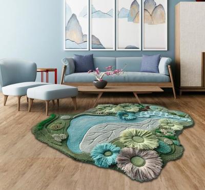 China Handmade Wool Blend Irregular Living Room Carpet 2000x1300mm Custom Size for sale