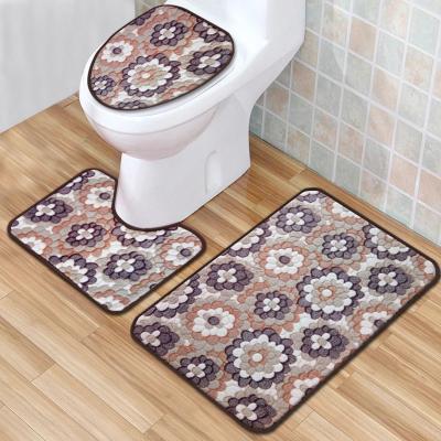 China Customizable 3 Piece Bathroom Rug Set Non Slip Machine Washable Polyester 45x75cm for sale