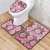 China Customizable 3 Piece Bathroom Rug Set Non Slip Machine Washable Polyester 45x75cm for sale