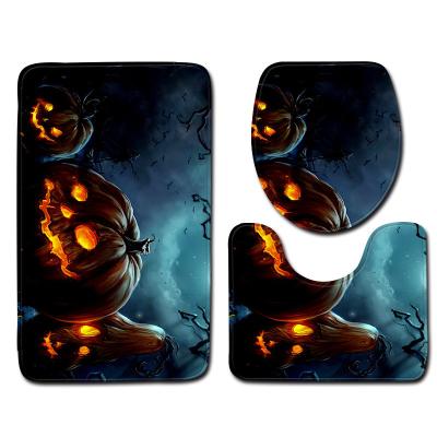 China 45x75cm Non Slip Toilet Mat Set Absorbent Polyester Bathroom Rug 3 Piece for sale