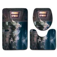 China 45x75cm Non Slip Toilet Mat Set Absorbent Polyester Bathroom Rug 3 Piece for sale