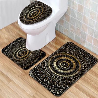 China Custom Polyester Fiber Bathroom Mat Set 3 Piece Non Slip Floor Rug 45x75cm for sale