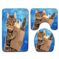 China Custom Polyester Cat Toilet Mat Set Anti Slip Bathroom Carpet 45x75cm for sale
