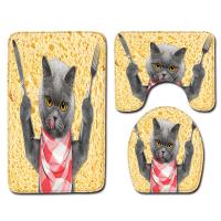 China Custom Polyester Cat Toilet Mat Set Anti Slip Bathroom Carpet 45x75cm for sale
