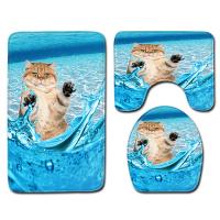 China Custom Polyester Cat Toilet Mat Set Anti Slip Bathroom Carpet 45x75cm for sale