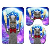 China Custom Polyester Cat Toilet Mat Set Anti Slip Bathroom Carpet 45x75cm for sale