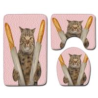 China Custom Polyester Cat Toilet Mat Set Anti Slip Bathroom Carpet 45x75cm for sale