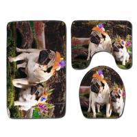 China Custom Polyester Cat Toilet Mat Set Anti Slip Bathroom Carpet 45x75cm for sale