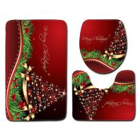 China Custom Christmas Snowman Bath Mat Set 45x75cm Anti Skid Polyester Non Slip Floor Mats for sale