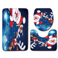 China Custom Christmas Snowman Bath Mat Set 45x75cm Anti Skid Polyester Non Slip Floor Mats for sale