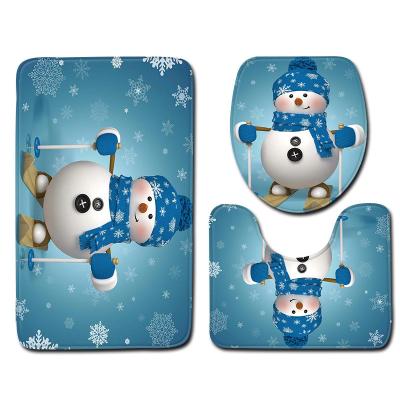 China Custom Christmas Snowman Bath Mat Set 45x75cm Anti Skid Polyester Non Slip Floor Mats for sale