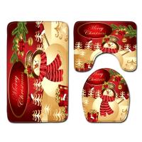 China Custom Christmas Snowman Bath Mat Set 45x75cm Anti Skid Polyester Non Slip Floor Mats for sale