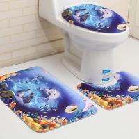 China 3D Dolphin Printed Three Piece Bathroom Mat Set 45x75cm 50x80cm Polyester for sale