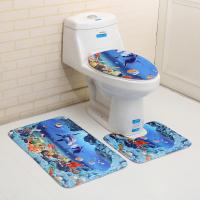 China 3D Dolphin Printed Three Piece Bathroom Mat Set 45x75cm 50x80cm Polyester for sale