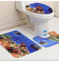China 3D Dolphin Printed Three Piece Bathroom Mat Set 45x75cm 50x80cm Polyester for sale