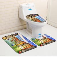 China 3D Dolphin Printed Three Piece Bathroom Mat Set 45x75cm 50x80cm Polyester for sale