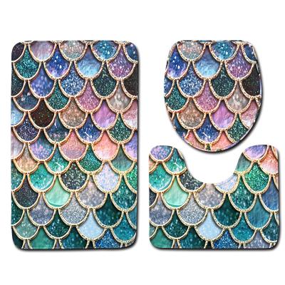 China Fish Scale Non Slip 3 Piece Bathroom Toilet Mat Set 45x75cm Polyester for sale