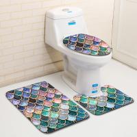 China Fish Scale Non Slip 3 Piece Bathroom Toilet Mat Set 45x75cm Polyester for sale
