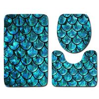 China Fish Scale Non Slip 3 Piece Bathroom Toilet Mat Set 45x75cm Polyester for sale