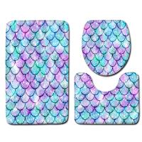 China Fish Scale Non Slip 3 Piece Bathroom Toilet Mat Set 45x75cm Polyester for sale