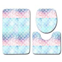 China Fish Scale Non Slip 3 Piece Bathroom Toilet Mat Set 45x75cm Polyester for sale