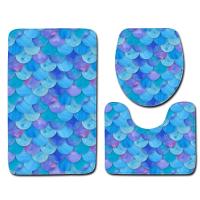 China Fish Scale Non Slip 3 Piece Bathroom Toilet Mat Set 45x75cm Polyester for sale