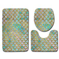China Fish Scale Non Slip 3 Piece Bathroom Toilet Mat Set 45x75cm Polyester for sale