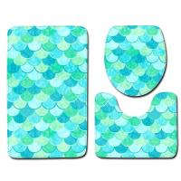 China Fish Scale Non Slip 3 Piece Bathroom Toilet Mat Set 45x75cm Polyester for sale