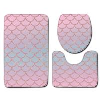 China Fish Scale Non Slip 3 Piece Bathroom Toilet Mat Set 45x75cm Polyester for sale