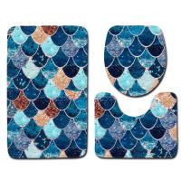 China Fish Scale Non Slip 3 Piece Bathroom Toilet Mat Set 45x75cm Polyester for sale