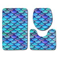 China Fish Scale Non Slip 3 Piece Bathroom Toilet Mat Set 45x75cm Polyester for sale