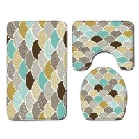 China Fish Scale Non Slip 3 Piece Bathroom Toilet Mat Set 45x75cm Polyester for sale